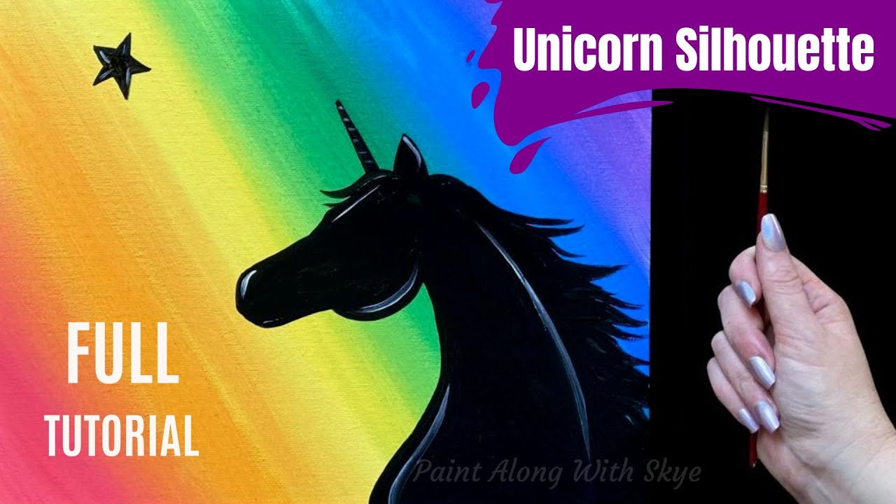🦄 EP167- 'Unicorn Silhouette' easy acrylic painting tutorial for beginners with rainbow background