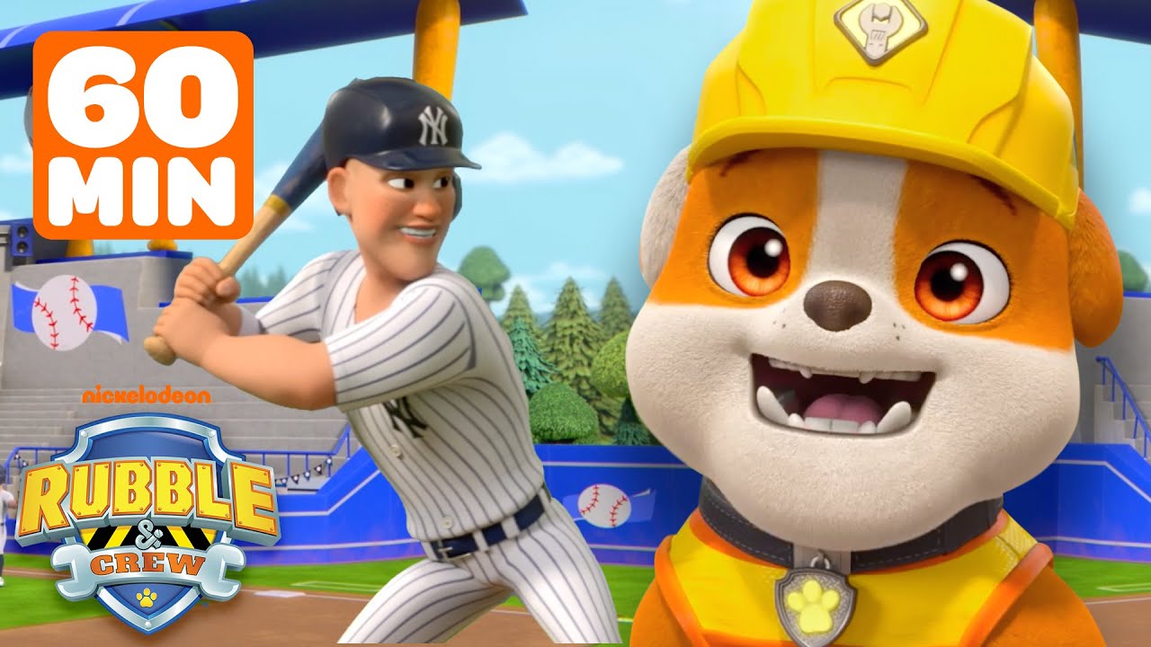 Rubble Builds a Baseball Park & Plays Sports! w/ Aaron Judge, Motor | 60 Minutes | Rubble & Crew