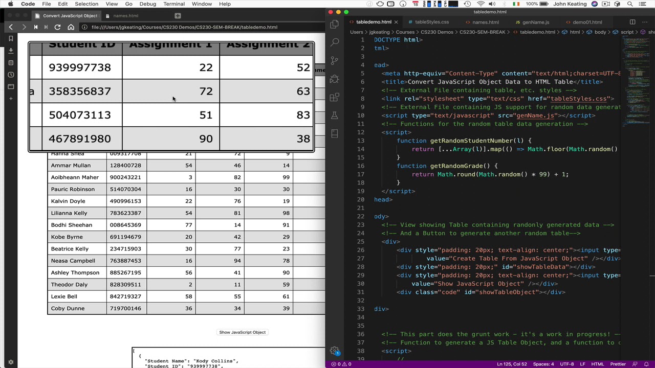 CS230 Bonus Lesson - Dynamically Generating Tables with JavaScript I
