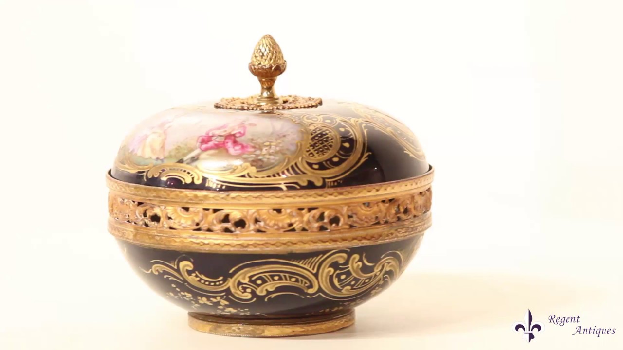Antique Sevres Bleu Royale Porcelain Pot-Pourri Bowl & Cover