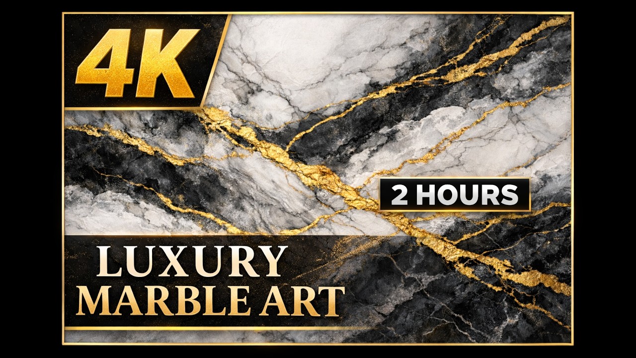 Luxury Black & Gold Marble Art in 4K (2 Hours) | Relaxing Abstract TV Background