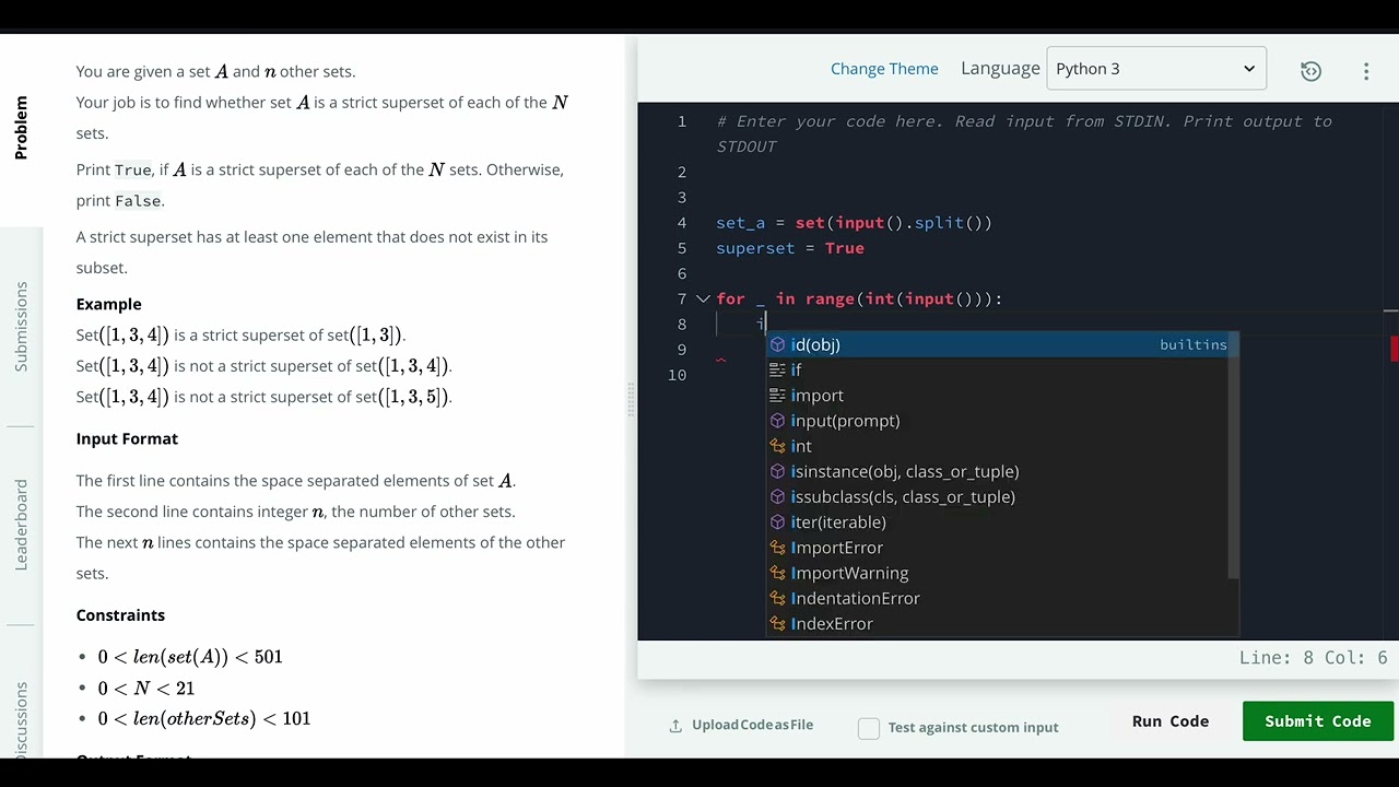 Hackerrank Python Solution #13 Sets - Python: Check Strict Superset