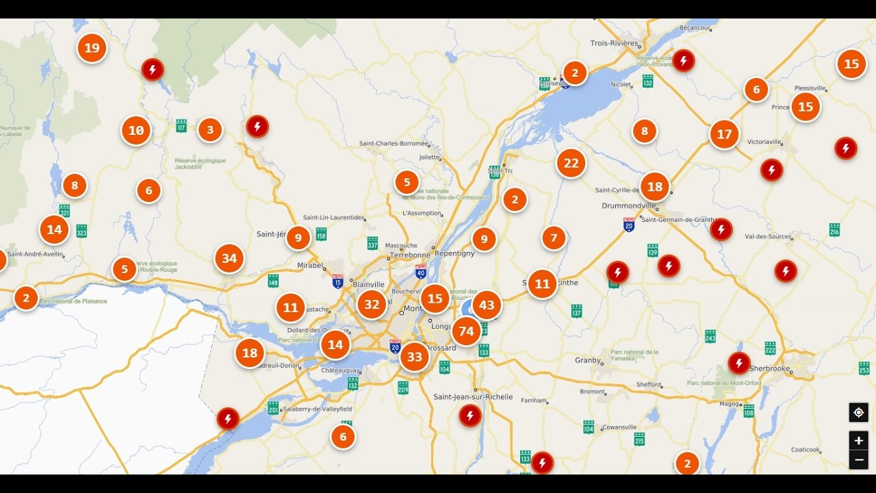 Quebec power outage map website real time and ongoing work