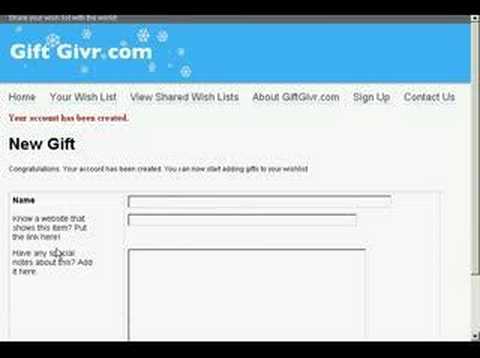 Create GiftGivr.com Wish List