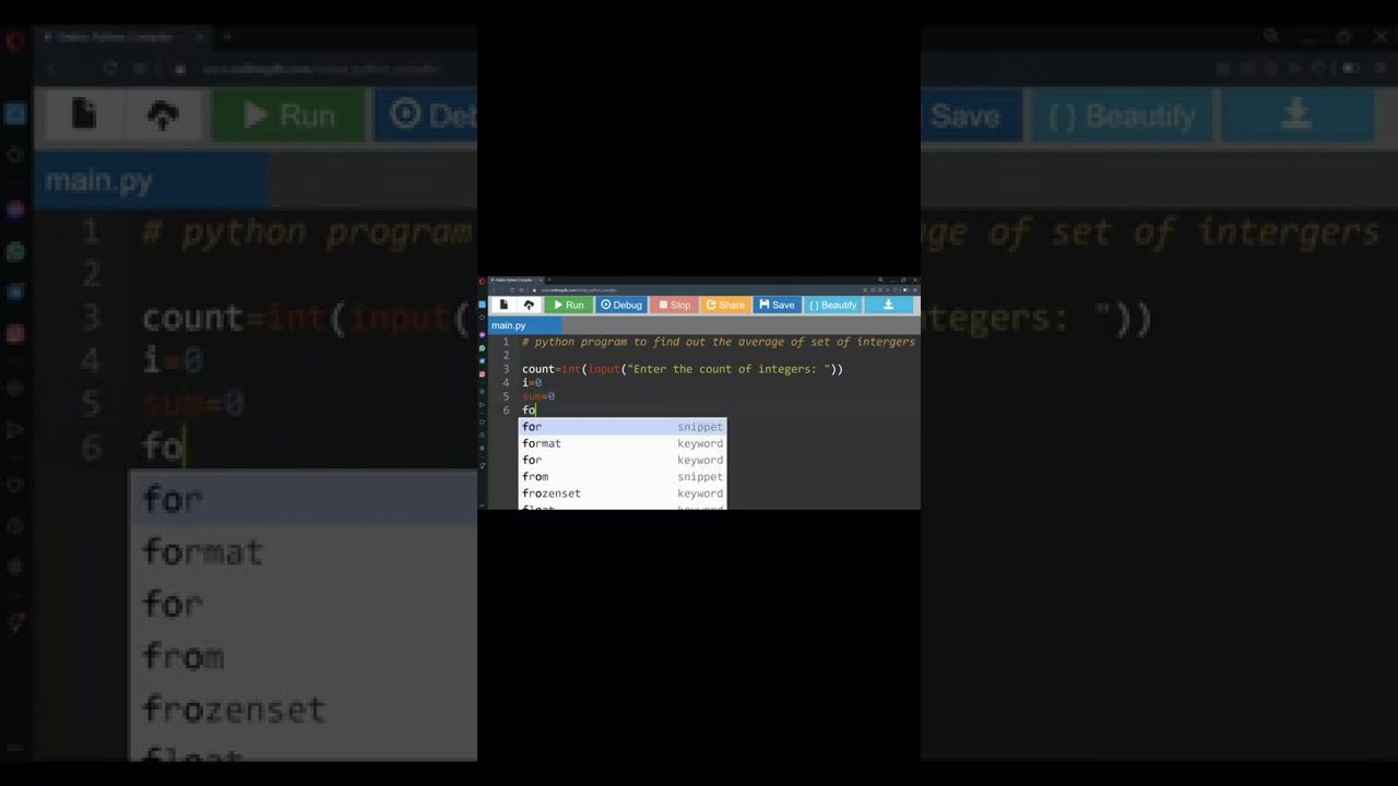 Python program to find out the average of a set of integers