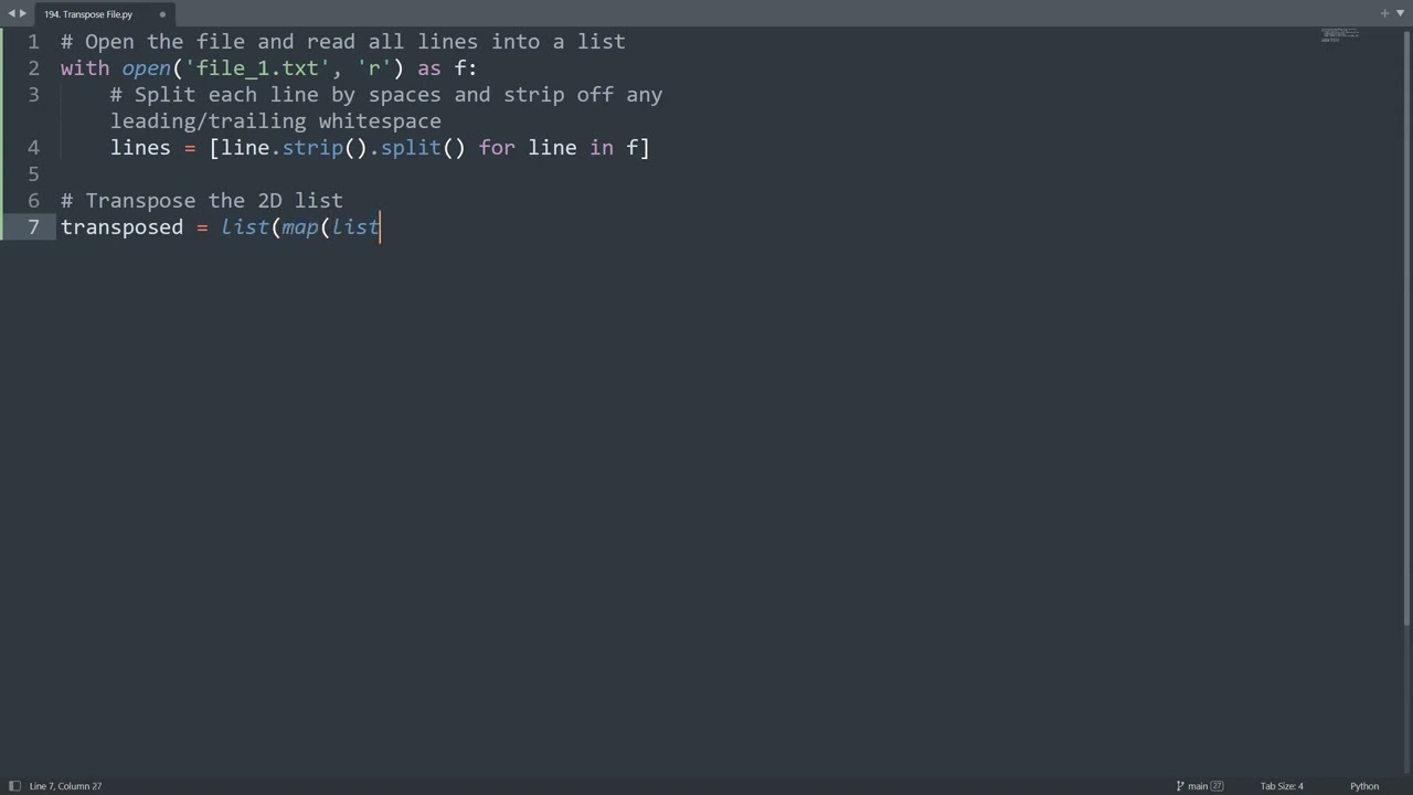 Leetcode 194. Transpose File in Python | Python Leetcode | Python Coding Tutorial | Python Code ASMR