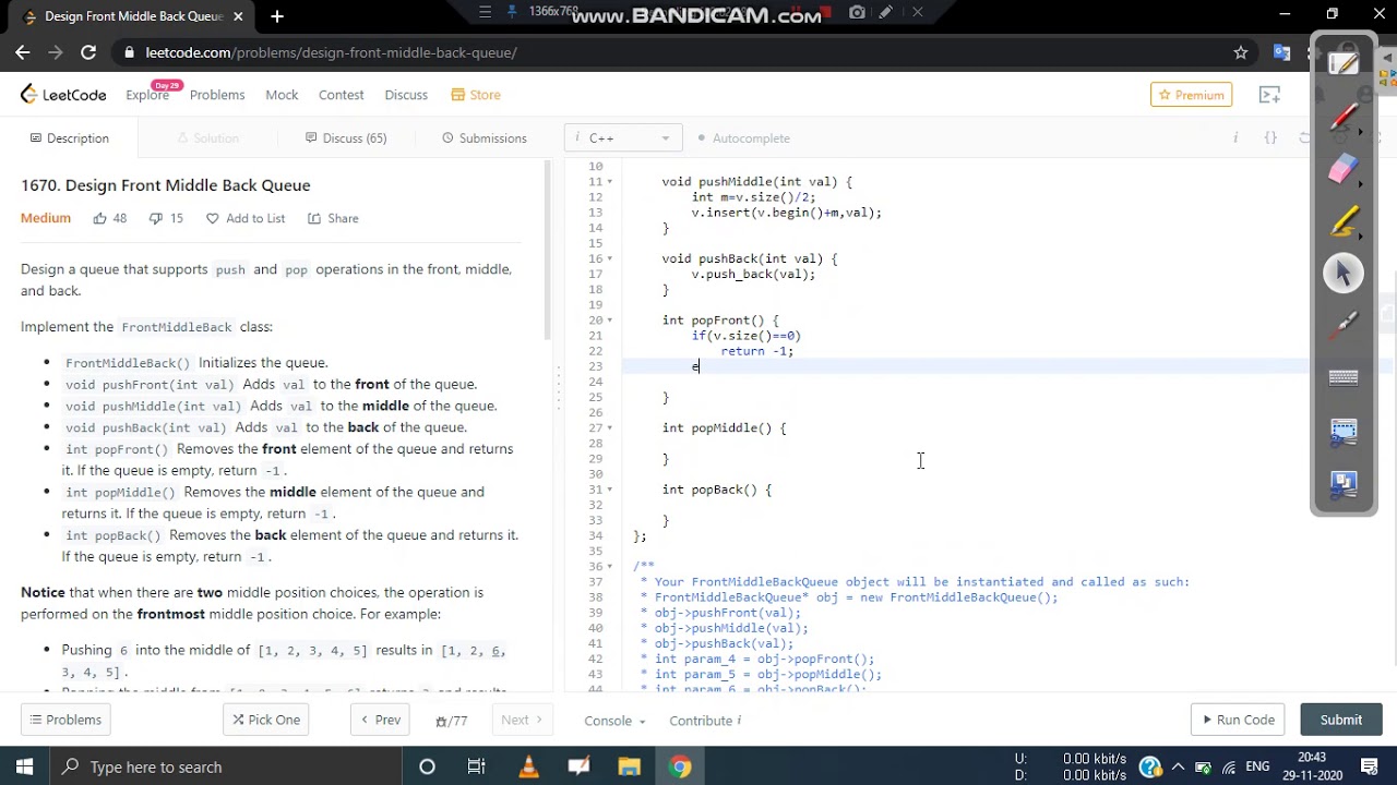 LEETCODE  #1670  Design Front Middle Back Queue C++ Code Explained
