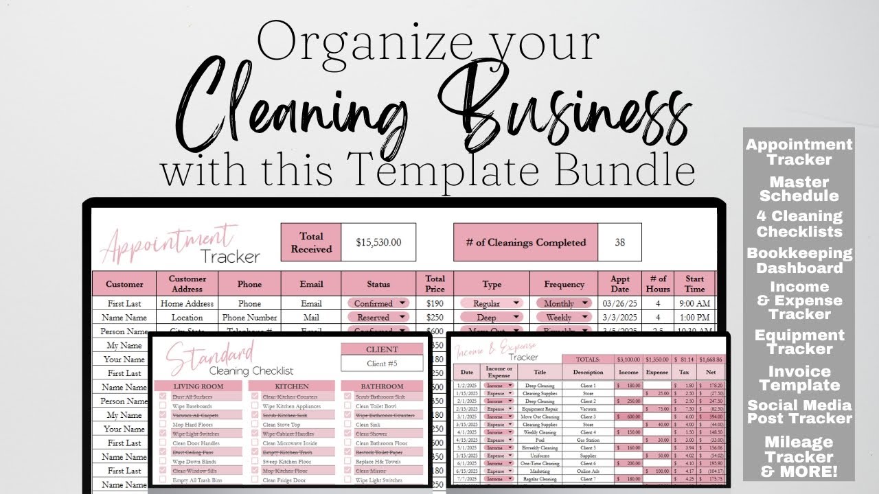 Cleaning Business Template Bundle Google Sheets & Excel Spreadsheet, Appointment Tracker, CRM Tools