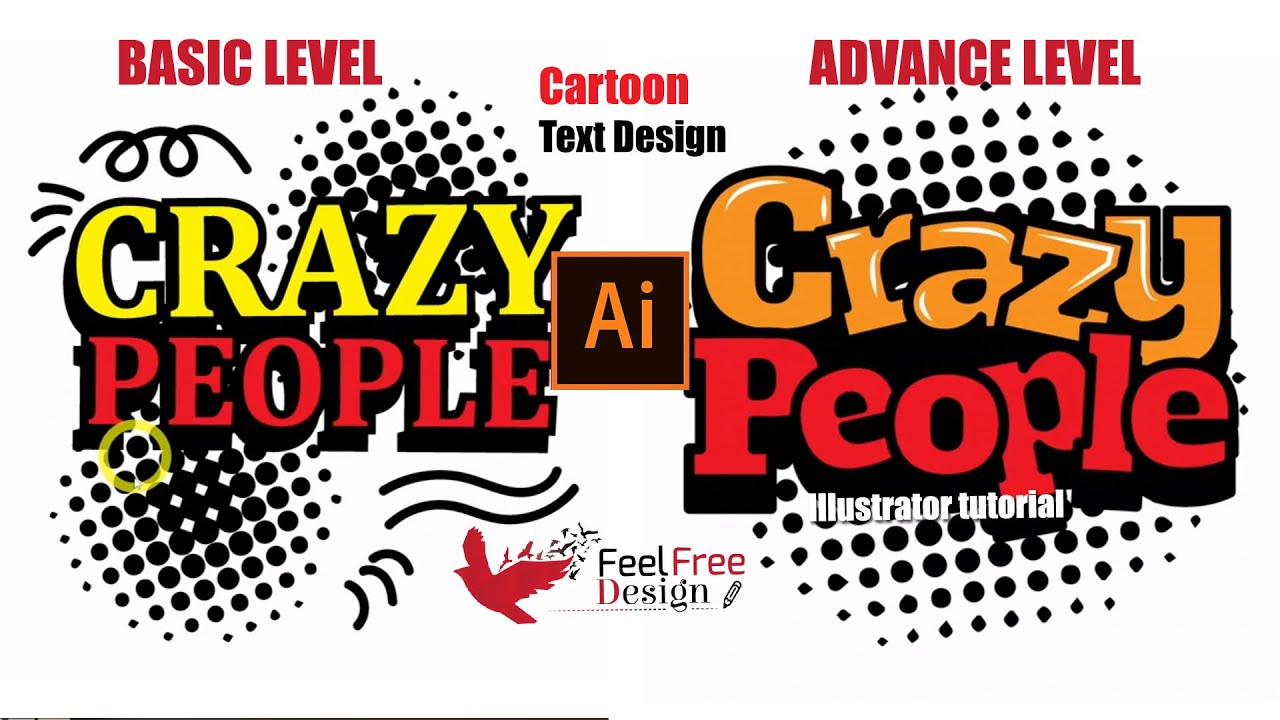 Crazy text art with Adobe Illustrator CC | cartoon text design | Vector comic illustration, advance