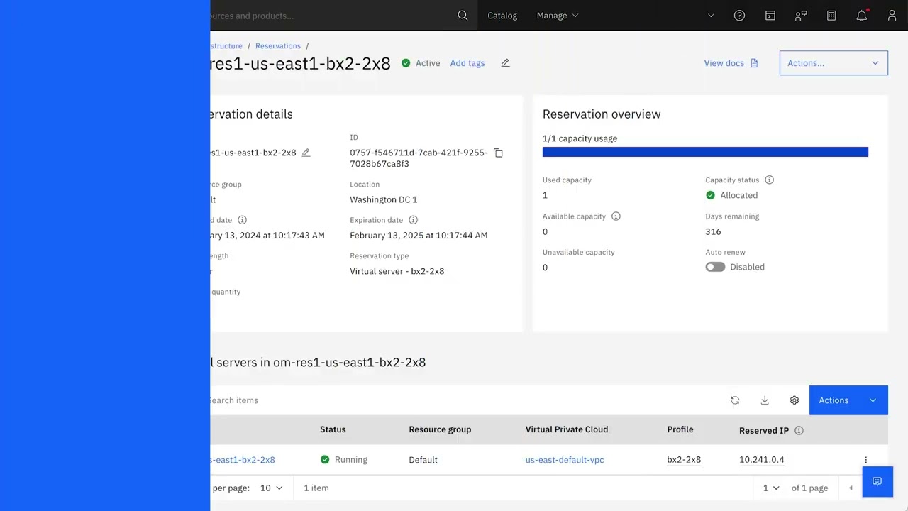 Demo: IBM Cloud Reservations – Virtual Server for VPC