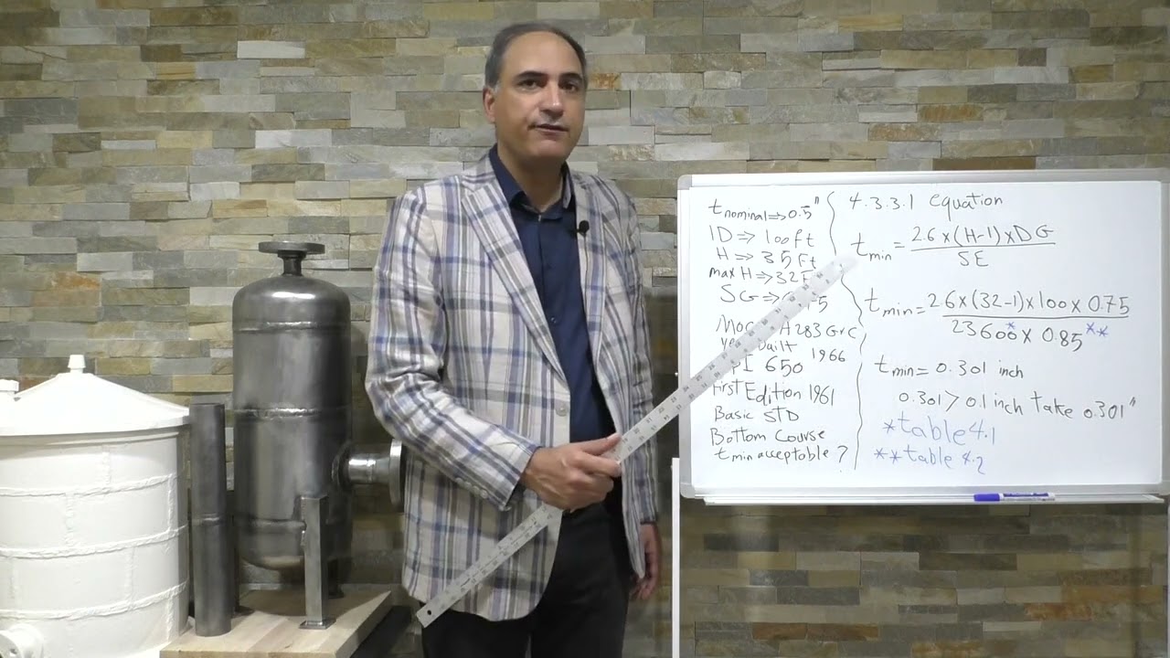 API 653 minimum required thickness calculation for the storage tank shell.