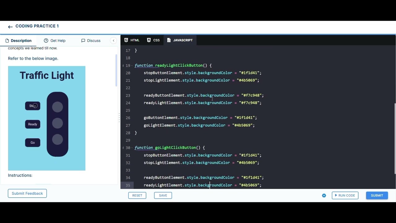 JAVASCRIPT | Coding practice-1 | Traffic lights | NxtWave CCBP 4.0