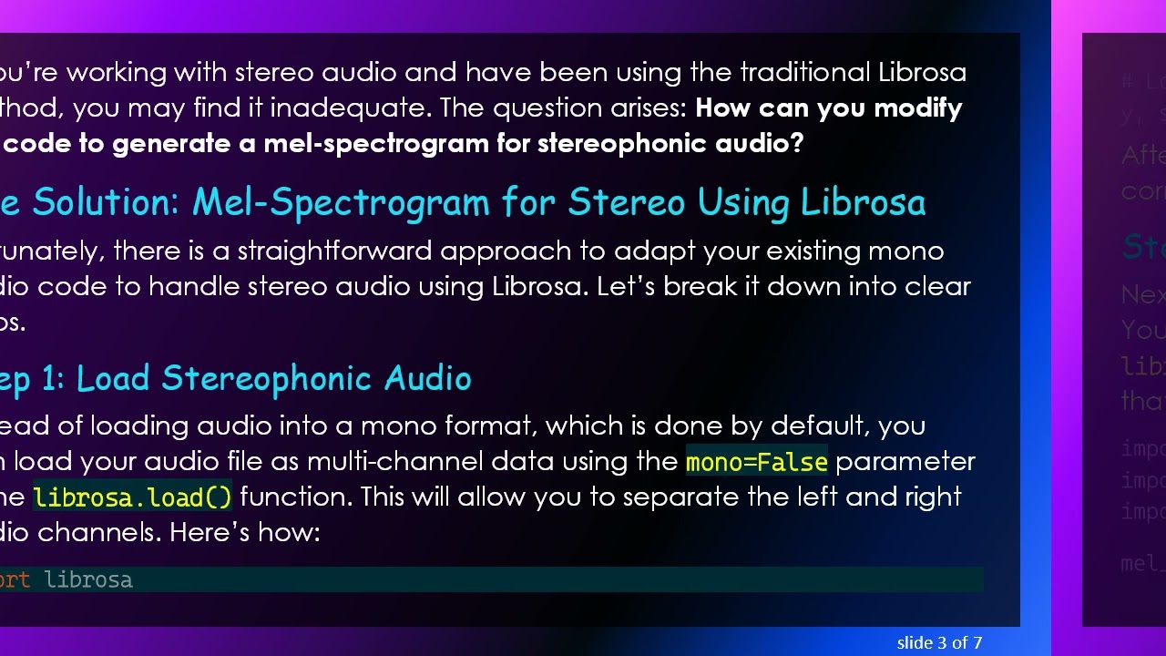 Creating a Mel-Spectrogram for Stereophonic Audio Using Librosa