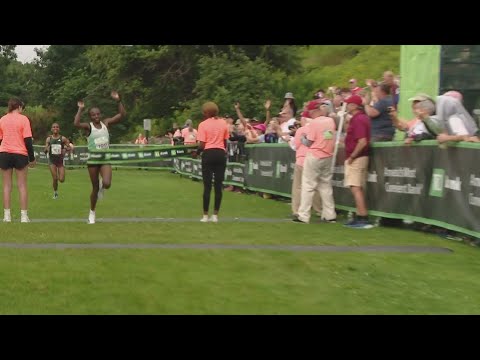 Winners cross the finish line at the 25th Beach To Beacon 10K Road Race