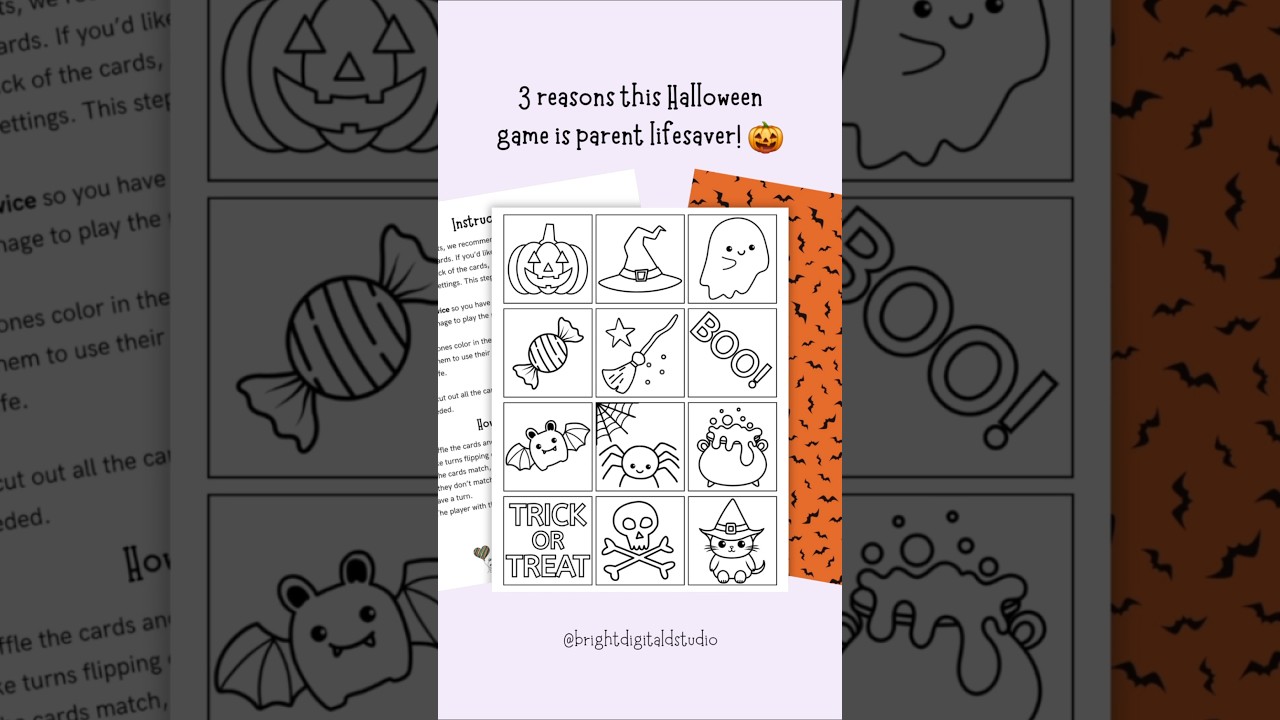 Halloween Memory Game for Kids 🎃 Printable, Color & Play Activity | Etsy Download #kidsfun