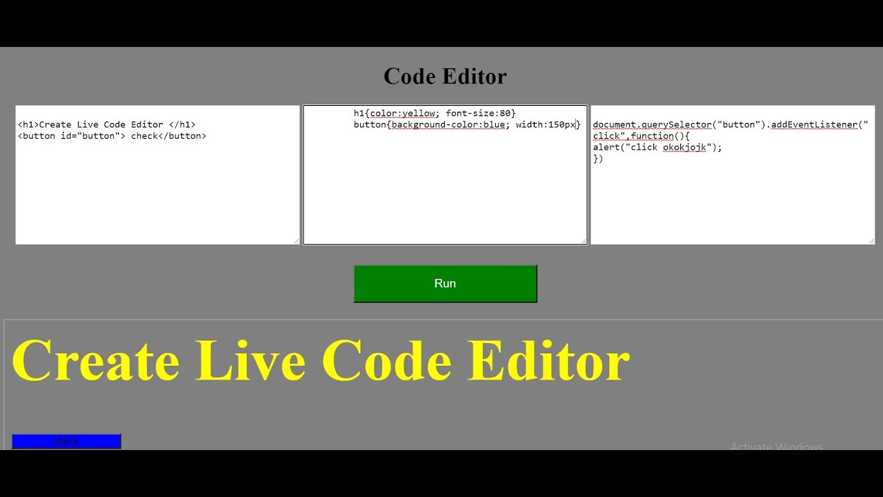 Create a JS/HTML/CSS Live Code Editor like JSFiddle, Codepen | HTML CSS Tutorial