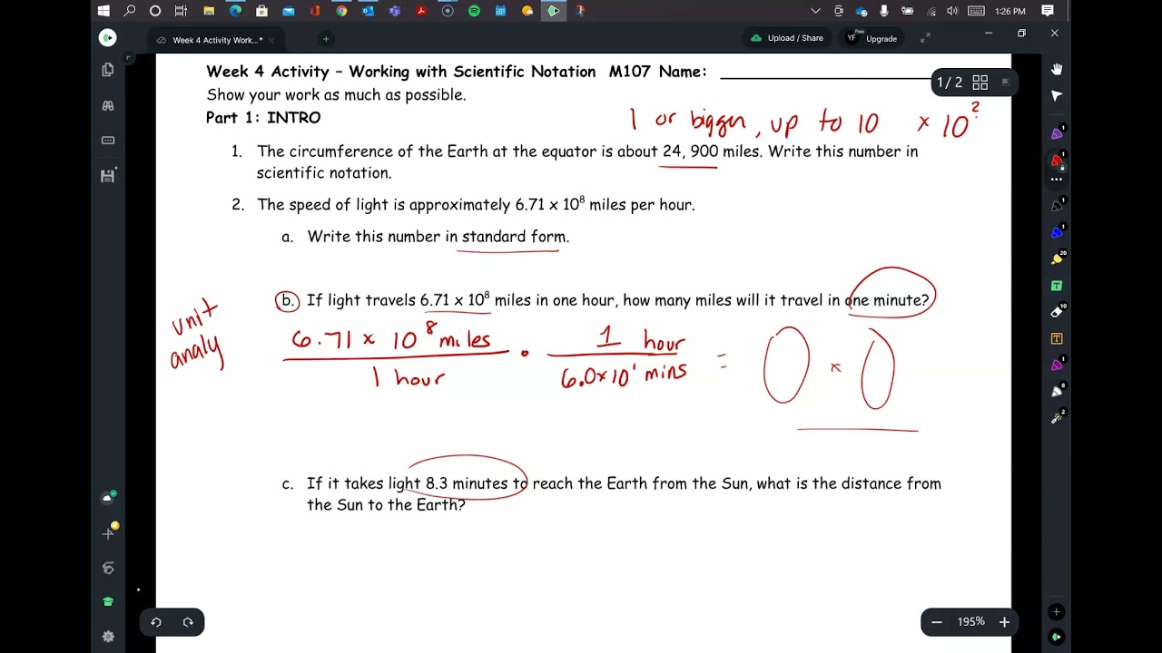 Video with Guided Intructions for Scientific Notation Activity   Math 107