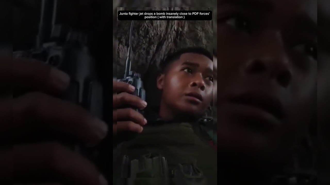 Junta fighter jet drops a bomb insanely close to PDF forces’ position ( with translation )