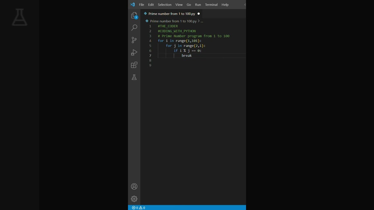 Prime Number from 1 to 100 in Python!!#primenumber #coding #python #code #codingforbeginners