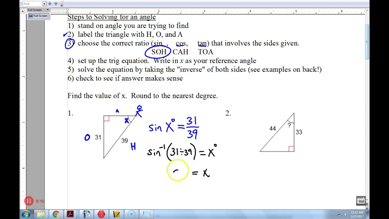 8.5 Geometry Find Missing Angles using Trigonometry Ratios