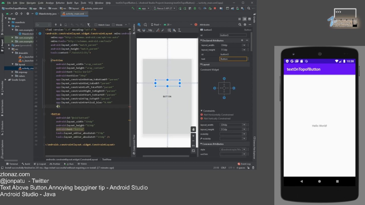 Text Above Button.Annoying begginer tip - Android Studio