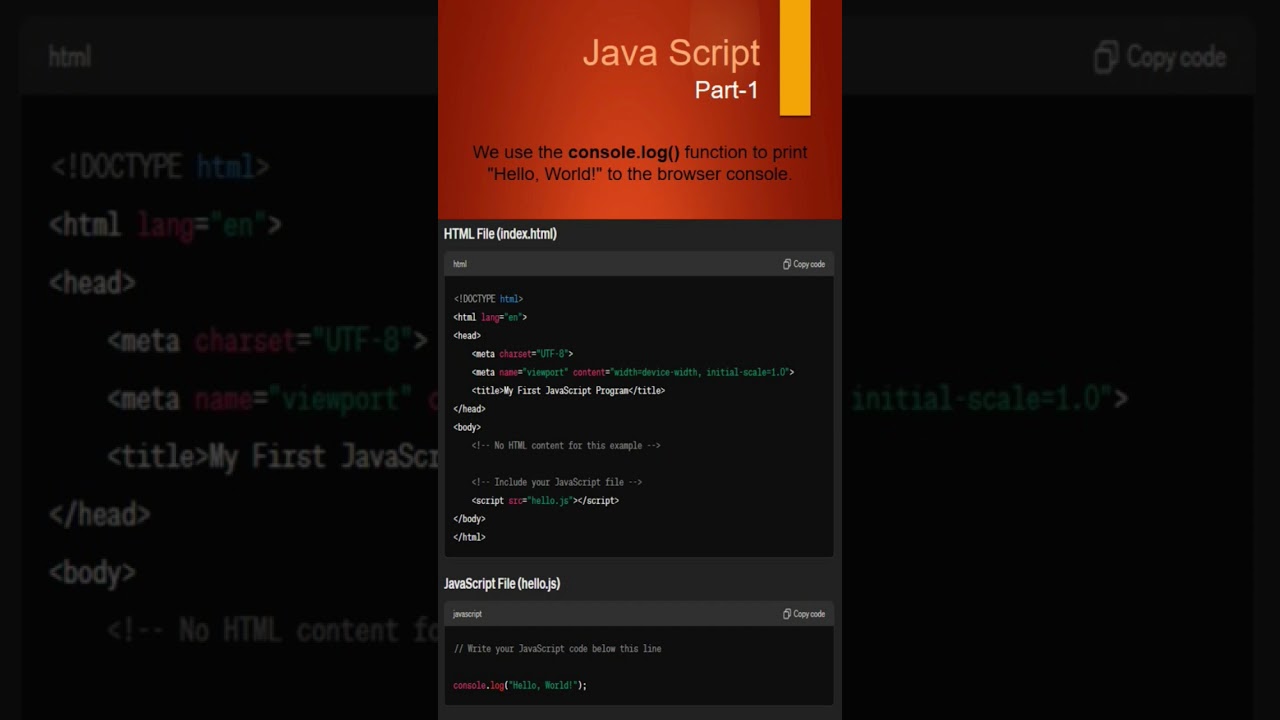 Getting Started with JavaScript | Hello World Tutorial #JavaScript #HelloWorld #Tutorial #ai #code