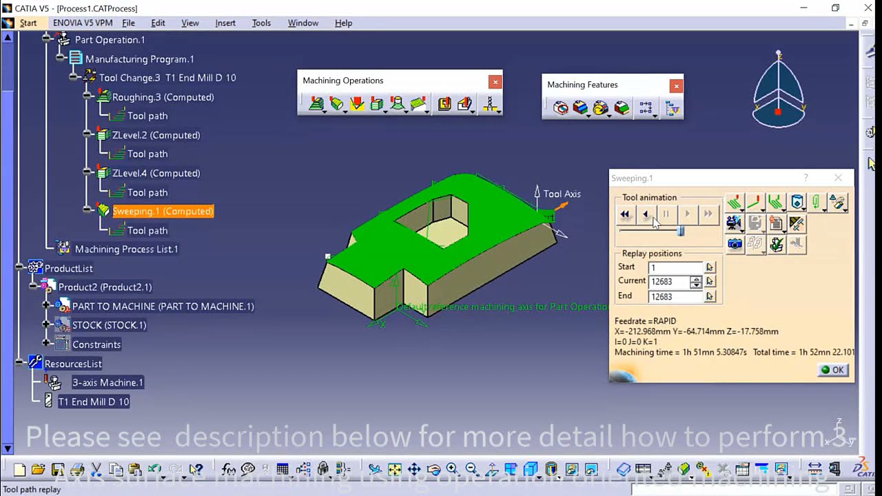 3 Axis Surface Machining in CATIA using Operation Oriented Machining