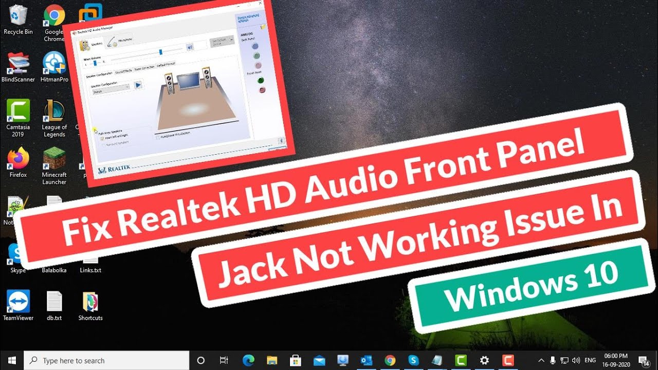 Fix Realtek HD Audio Front Panel Jack Not Working In Windows 10