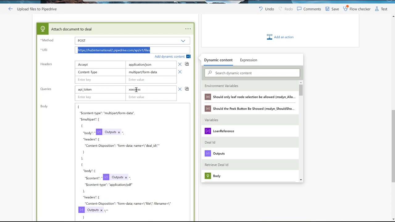 Power Automate - How to upload a file using PipeDrive API?