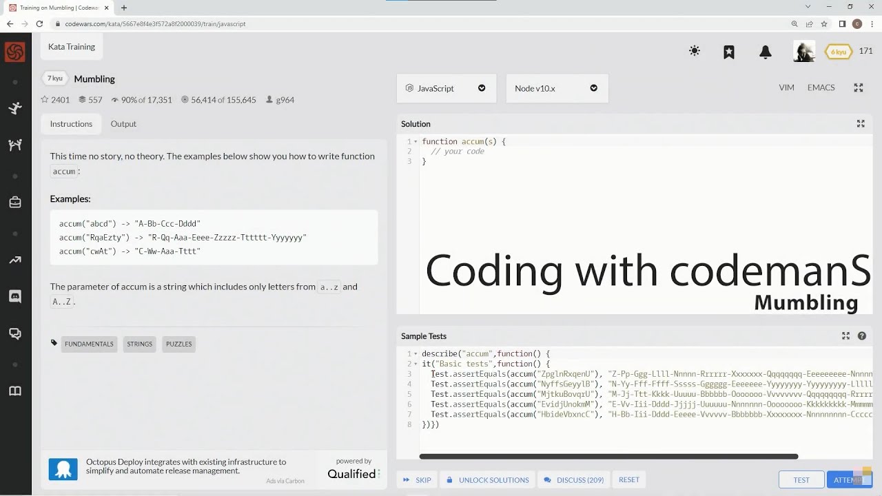 Codewars 7 kyu Mumbling JavaScript