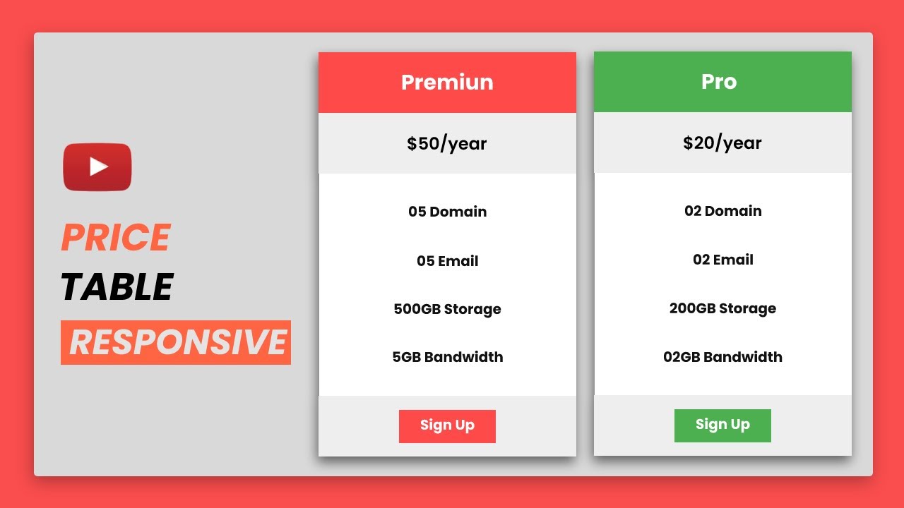 Responsive Price Table | HTML And CSS