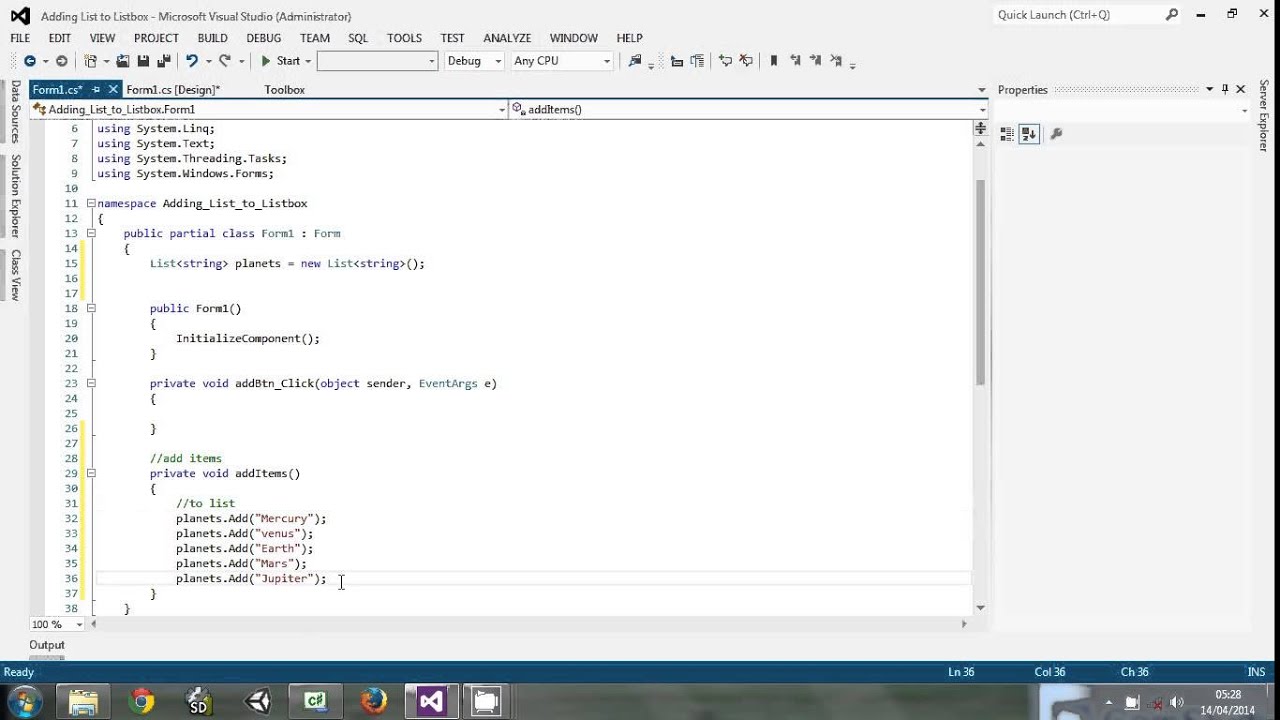 C# Beginners Tutorial :Adding List to Listbox video