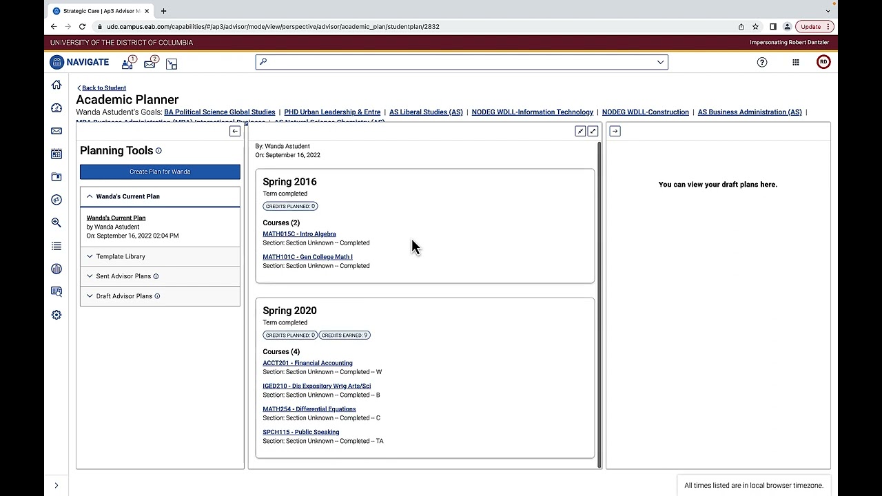 A.AC.T. Navigate: Academic Plan Tab Overview