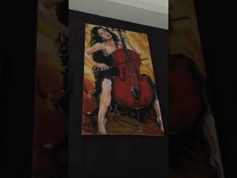 Oil painting woman and cello