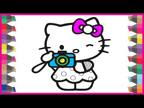 Hello Kitty Coloring Pages for Kids | How to Draw Kitty with Camera | Youtube Art Video for Children