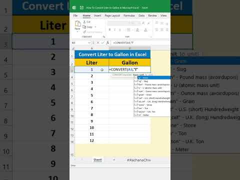 How To Convert Liter to Gallon in Microsoft Excel #excel #shortvideo #shorts