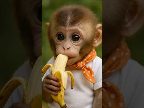 Baby Monkey's Banana Bliss 🍌✨ | Pure Joy in Every Bite!