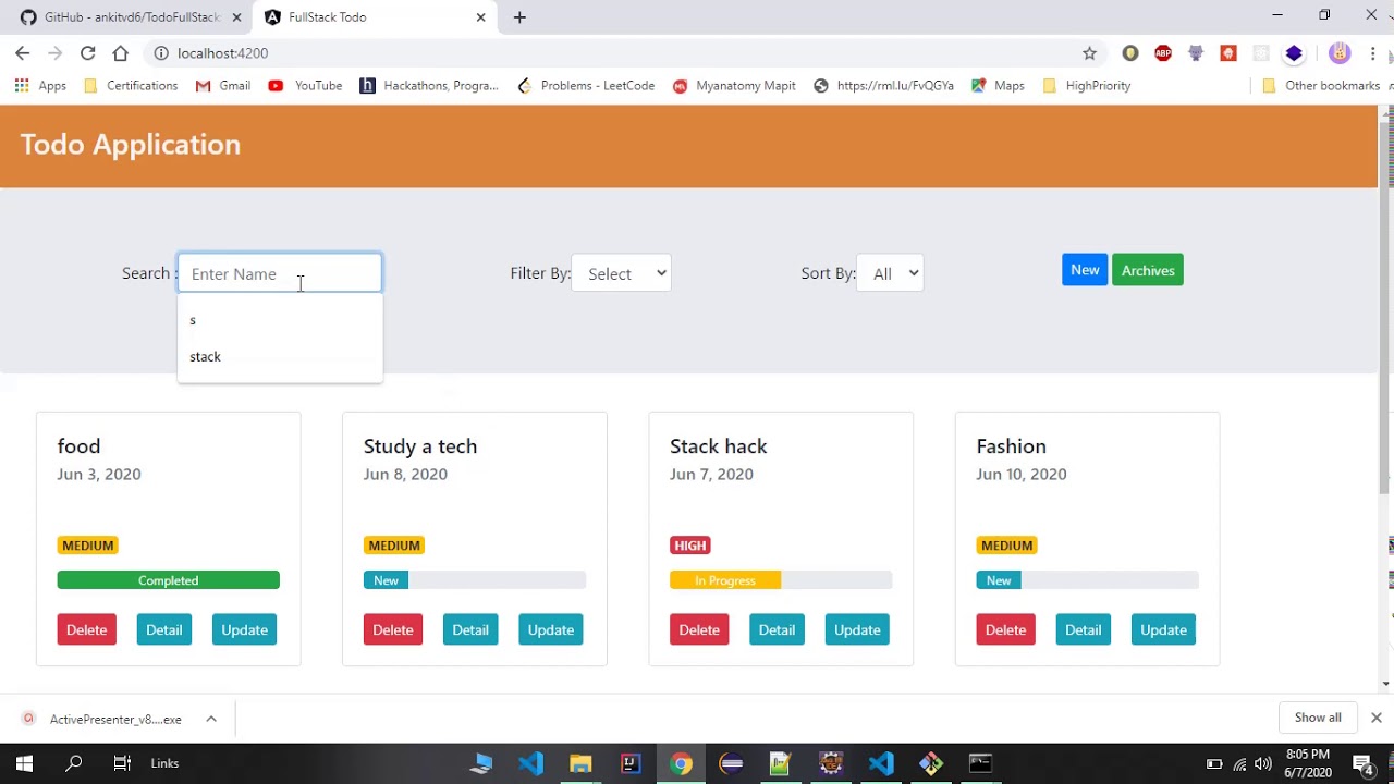 STACK_HACK Fullstack Todo App demonstration.