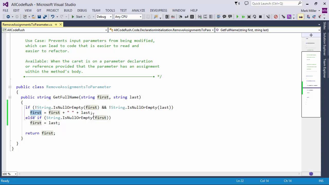 DevExpress CodeRush: Remove Assignments To Parameter