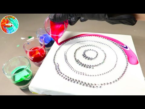 Chain pull technique - 4Circle - Acrylic RING pouring 4 Stack colors - fluidcomet