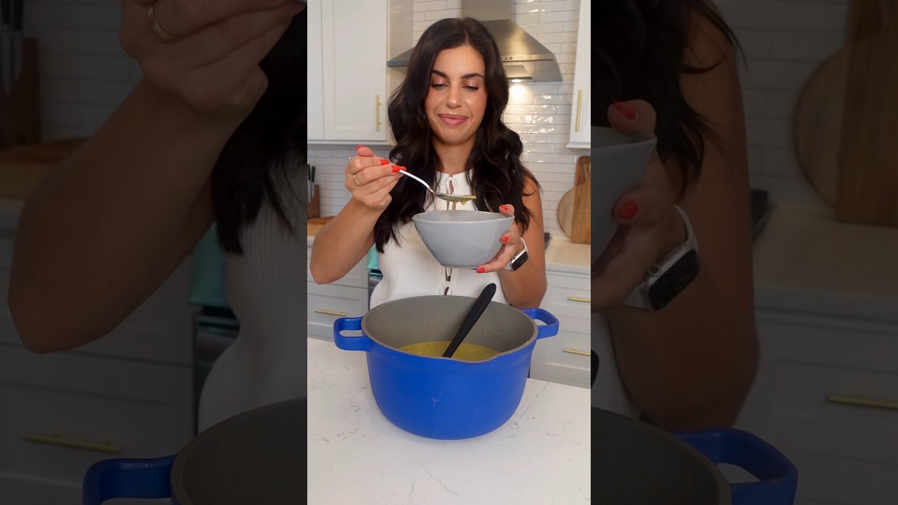 HEALTHIER BROCCOLI CHEDDAR SOUP! 🥦🧀 (And higher protein too!) #easysoup