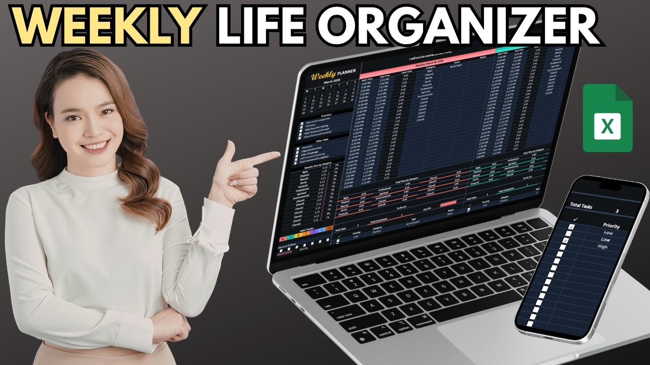 Weekly Planner Dark Mode Excel Spreadsheet