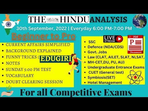 The Hindu Analysis 30th September 2022 For beginners/Editorial/Vocab CDS/CUET/CLAT/NDA/LLB/SET/SSC