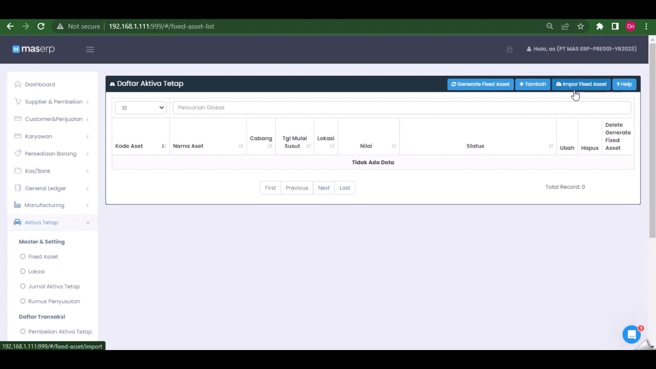Tutorial Membuat Master Fixed Asset pada Program MASERP