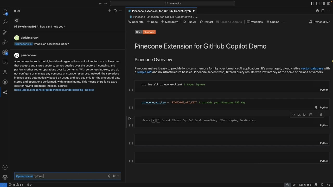 Pinecone GitHub CoPilot Extension Demo