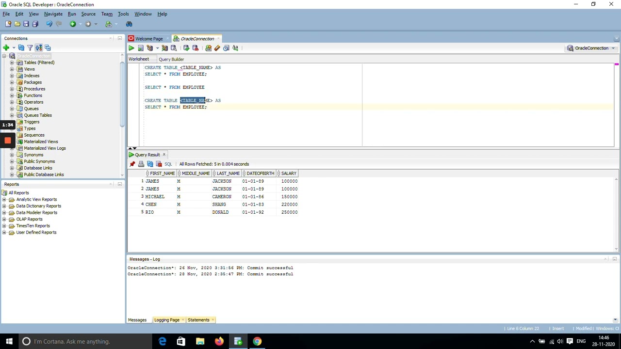 How to Create table using Select command in Oracle 12c