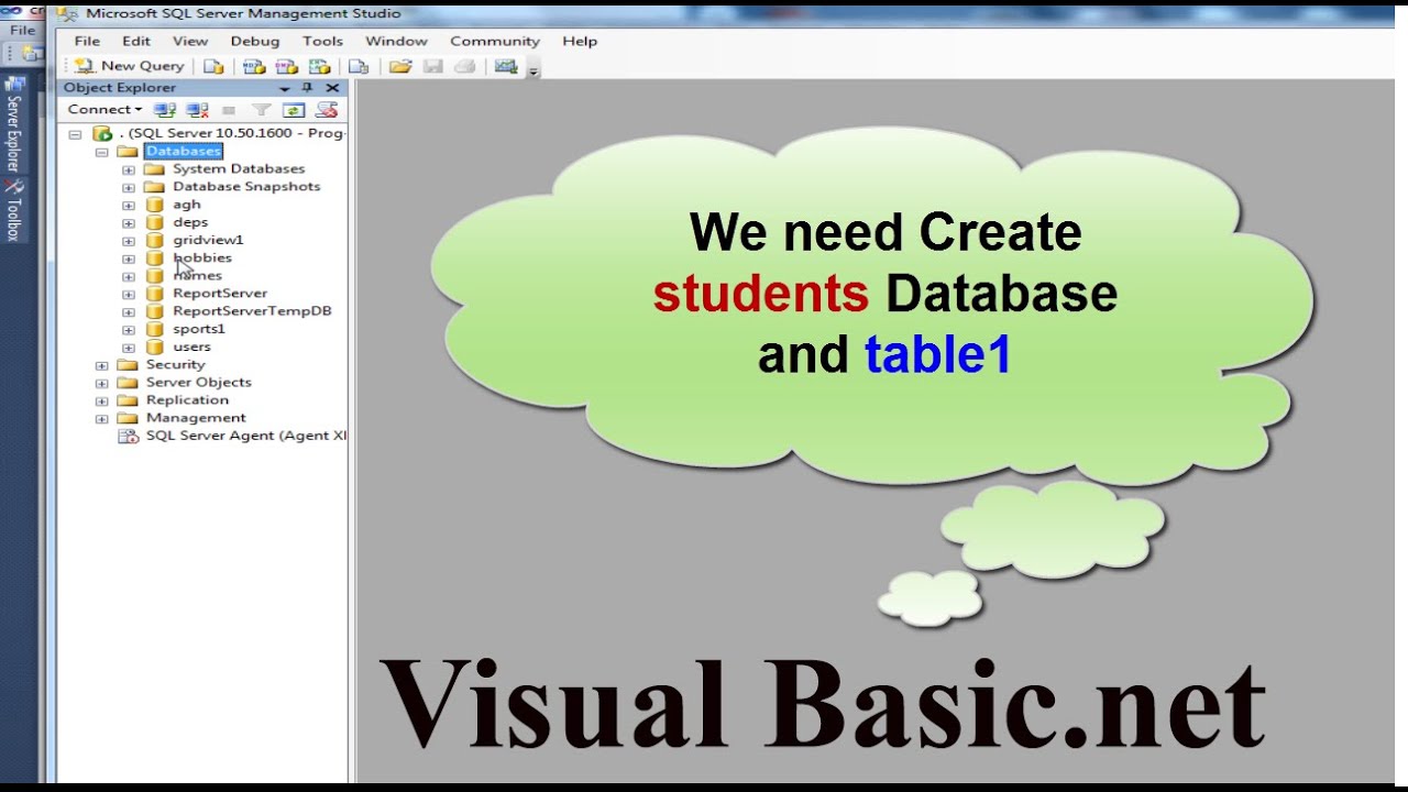 Visual Basic.net: Create a sql server database and tables  programmatically using vb.net
