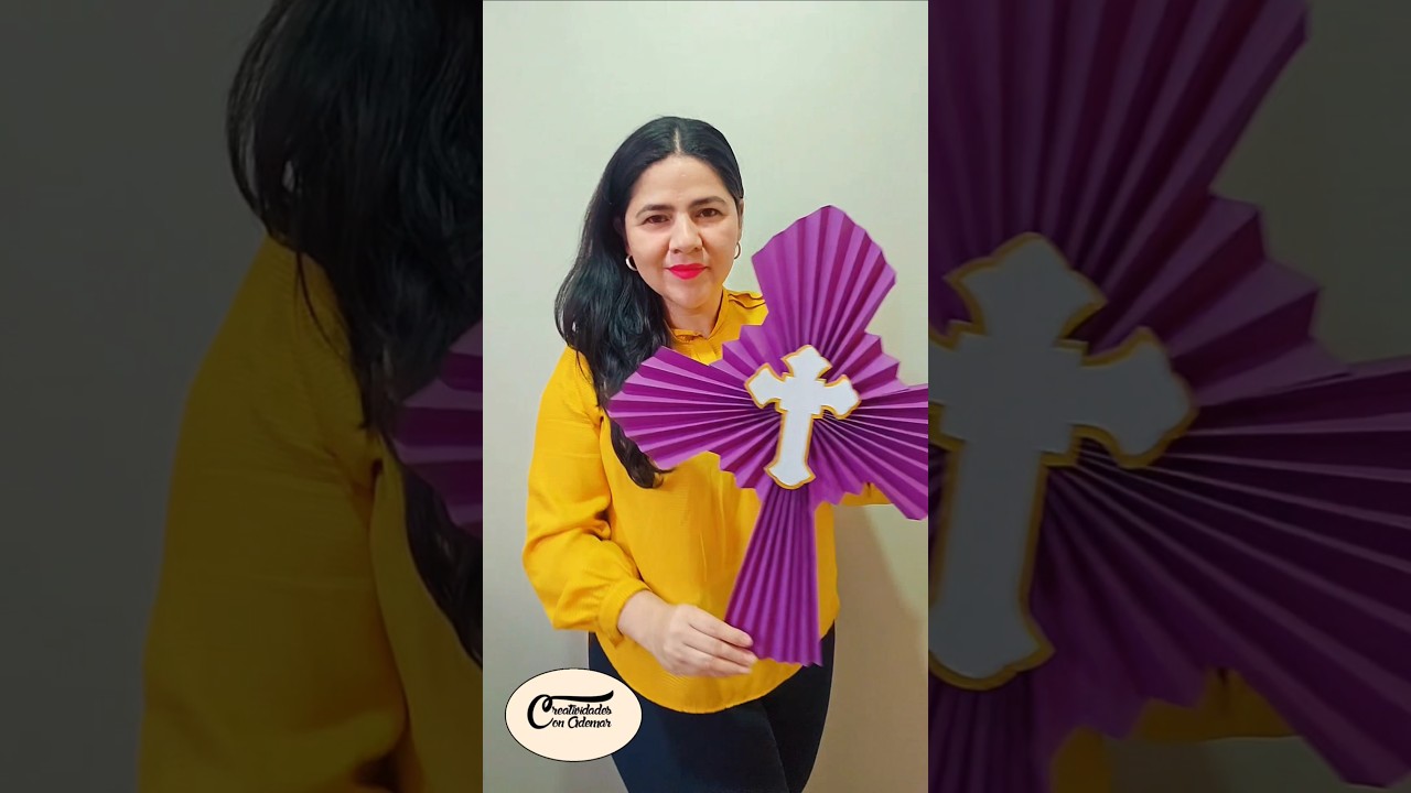 “Purple cross with pleated paper 💜 | Easy decoration for Easter”