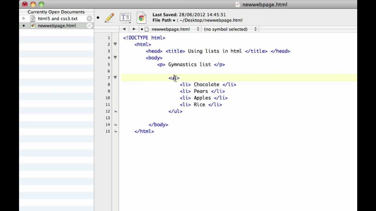 Beginner HTML & CSS tutorial 6 - Ordered and Unordered lists