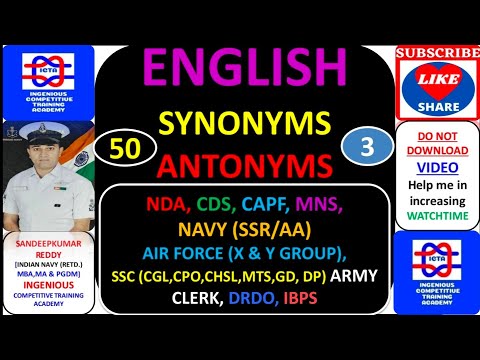 SYNONYM AND ANTONYMS OF ENGLISH GRAMMAR, SYNONYM FOR COMPETITIVE EXAMS, ANTONYMS FOR ALL EXAMS